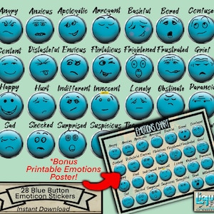 28 Emoji or Emoticon Buttons Sticker Collection blue for Scrapbooking ...