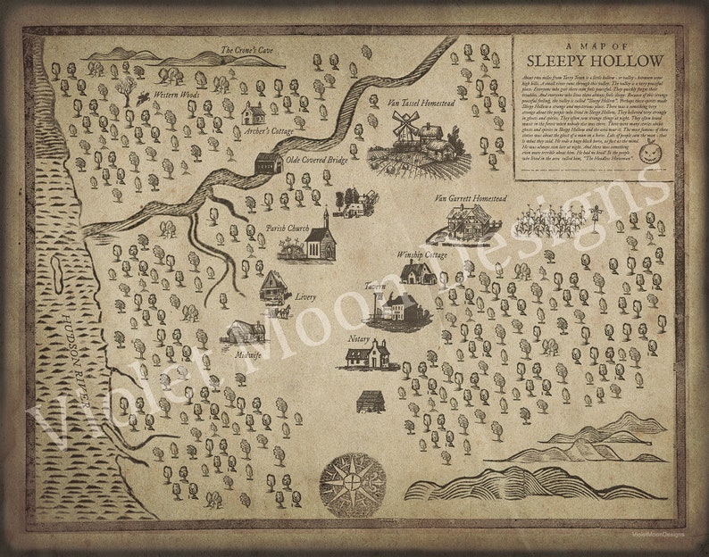 DIGITAL PRINT: Map of Sleepy Hollow 8x10 Downloadable Printable Digital ...