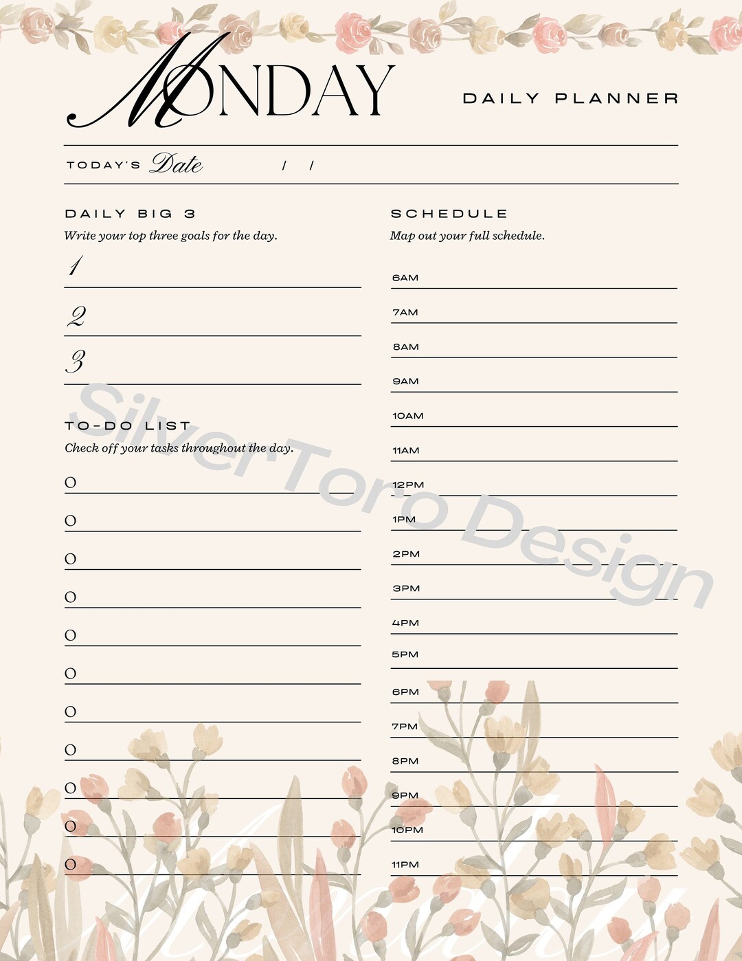 Digital Printable Floral Daily Planner, iPad 365 Day Planner, Daily ...