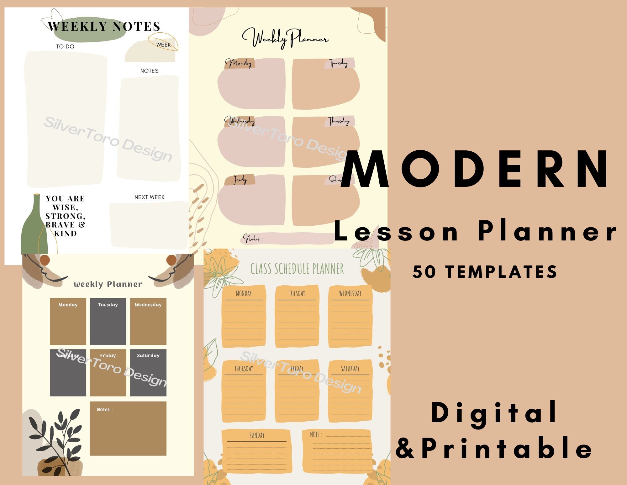 Modern Digital Lesson Plan Template, Printable Weekly, Daily Planners ...