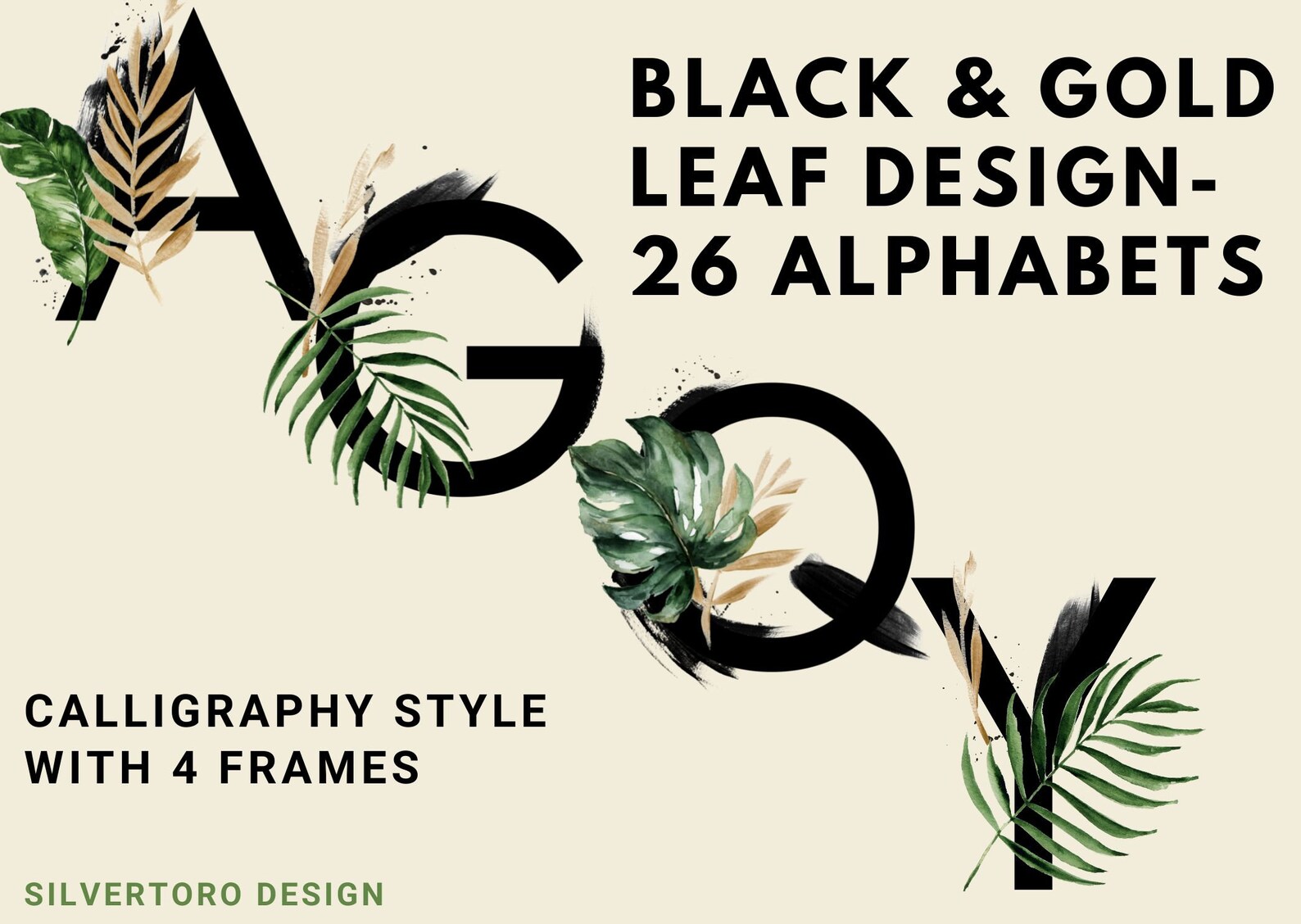 Decorative Leaf Alphabet Clipart,letters Clipart,caligraphic Style ...