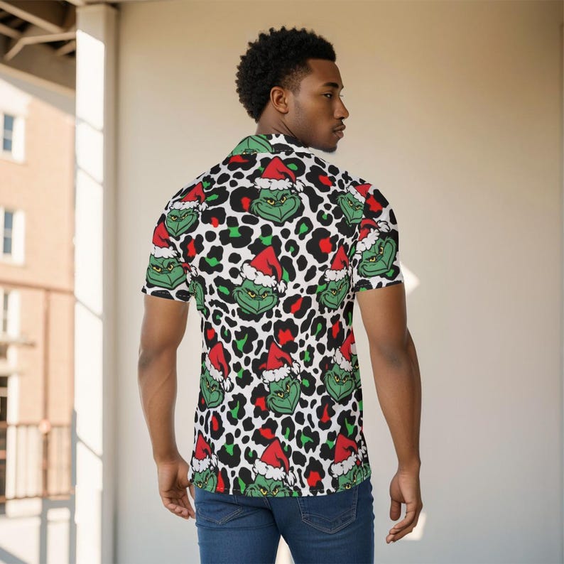 Mens Grinch Leopard Print Short Sleeve Button-up Shirt - Etsy