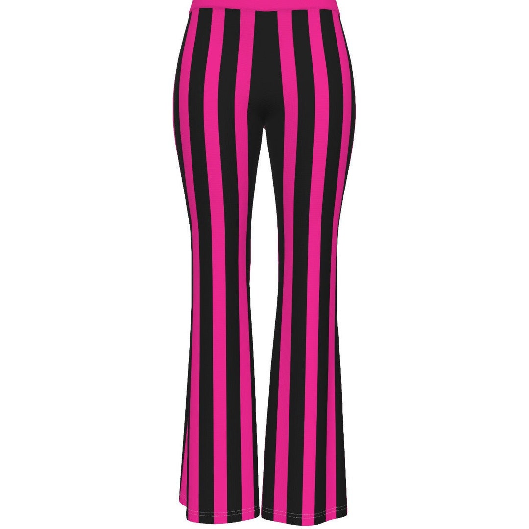 Women's Pink & Black Striped Flare Pants - Etsy