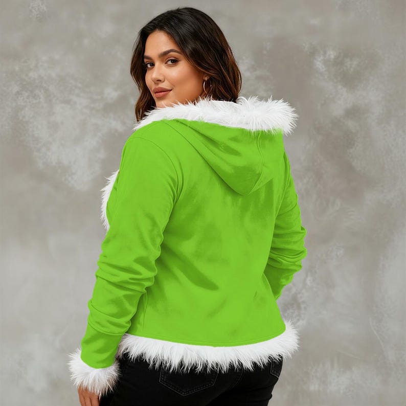 Grinch-inspired Faux Fur Hooded Jacket | Lightweight Velvet Christmas ...