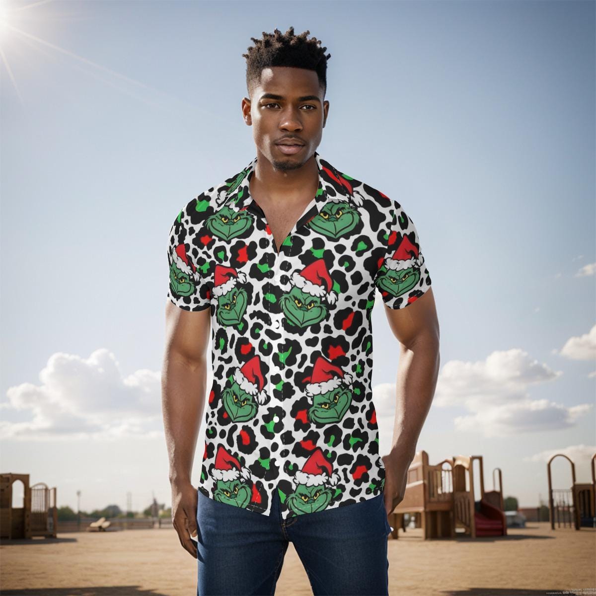 Mens Grinch Leopard Print Short Sleeve Button-up Shirt - Etsy