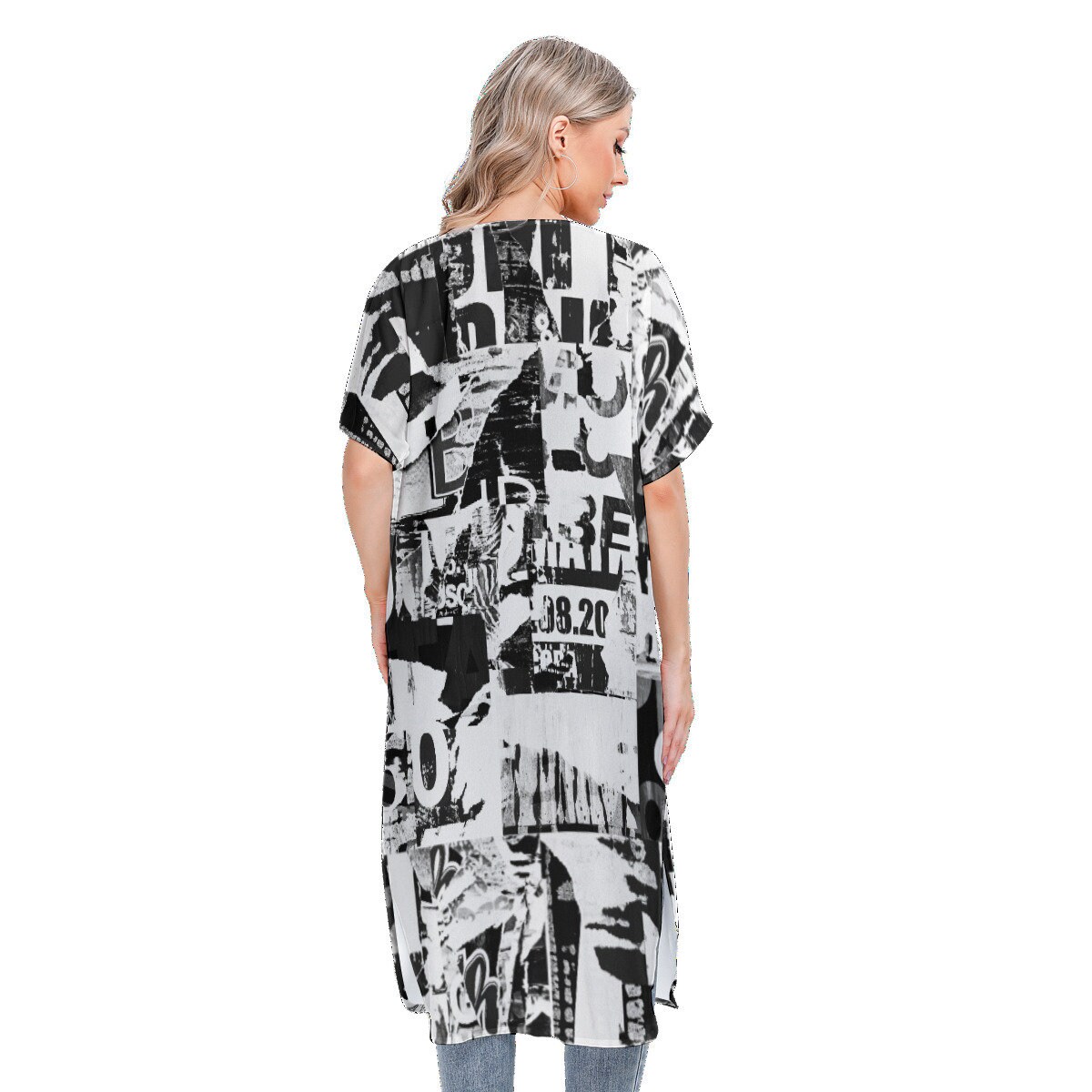 Women's Long Newspaper Print Cardigan With Short Sleeves - Etsy