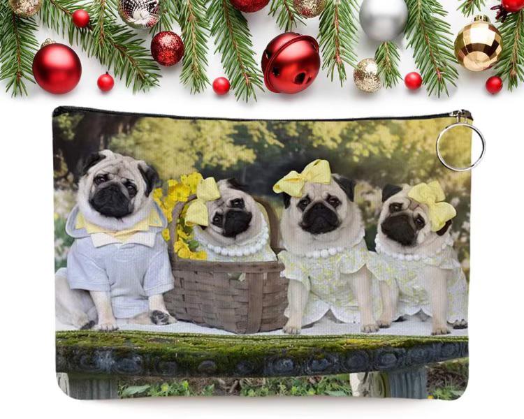 NEW! Make-Up Bag - Cubby and His Sisters in Spring - Pugs and Kisses