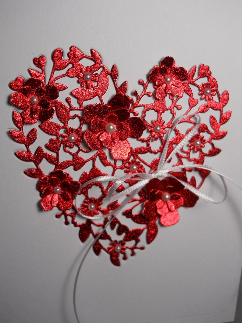 Valentine heart card heart in lacy red red heart Valentine | Etsy