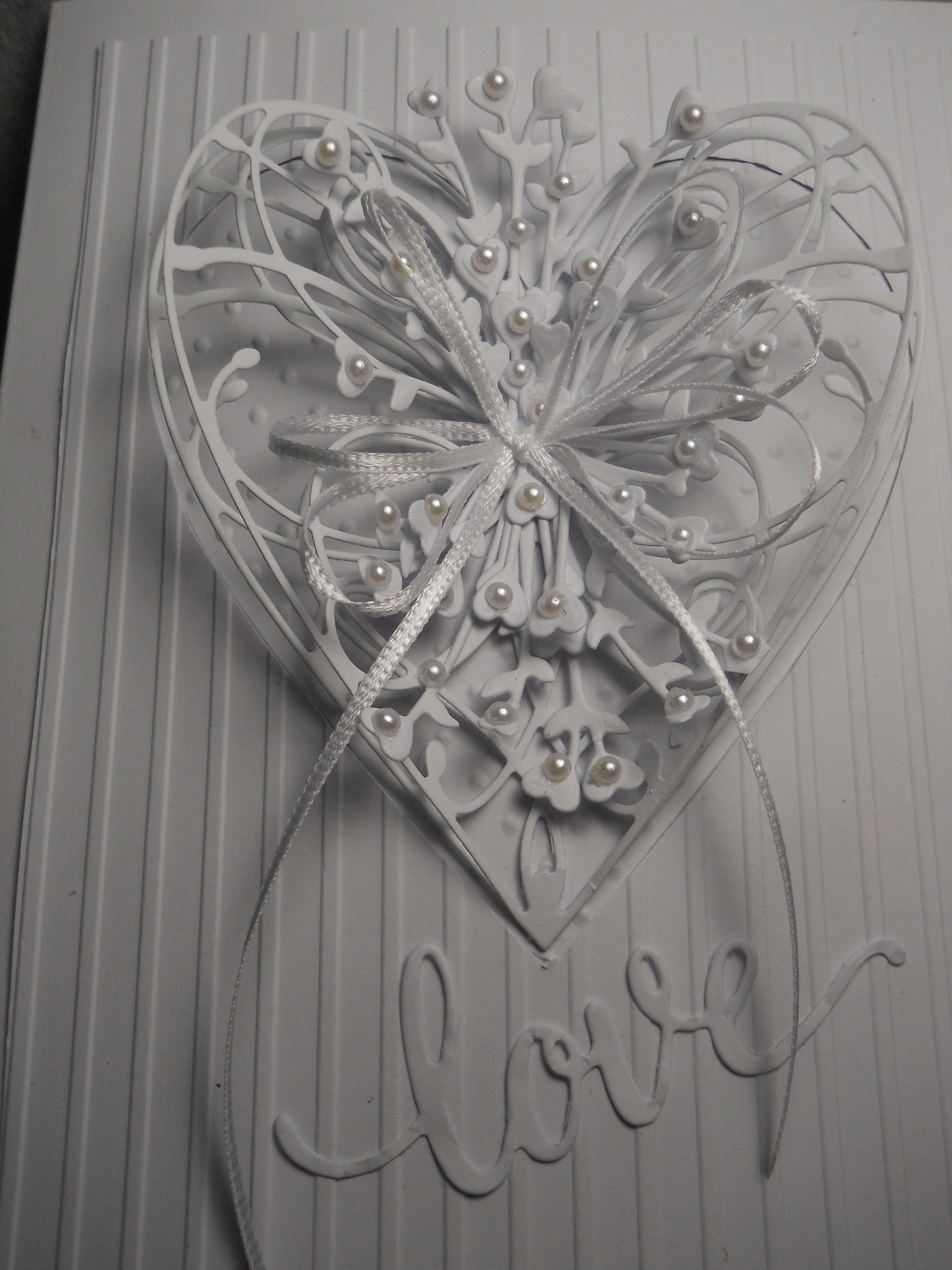 White Lacy Heart Card, Love Card, Wedding, Anniversary, White Valentine ...