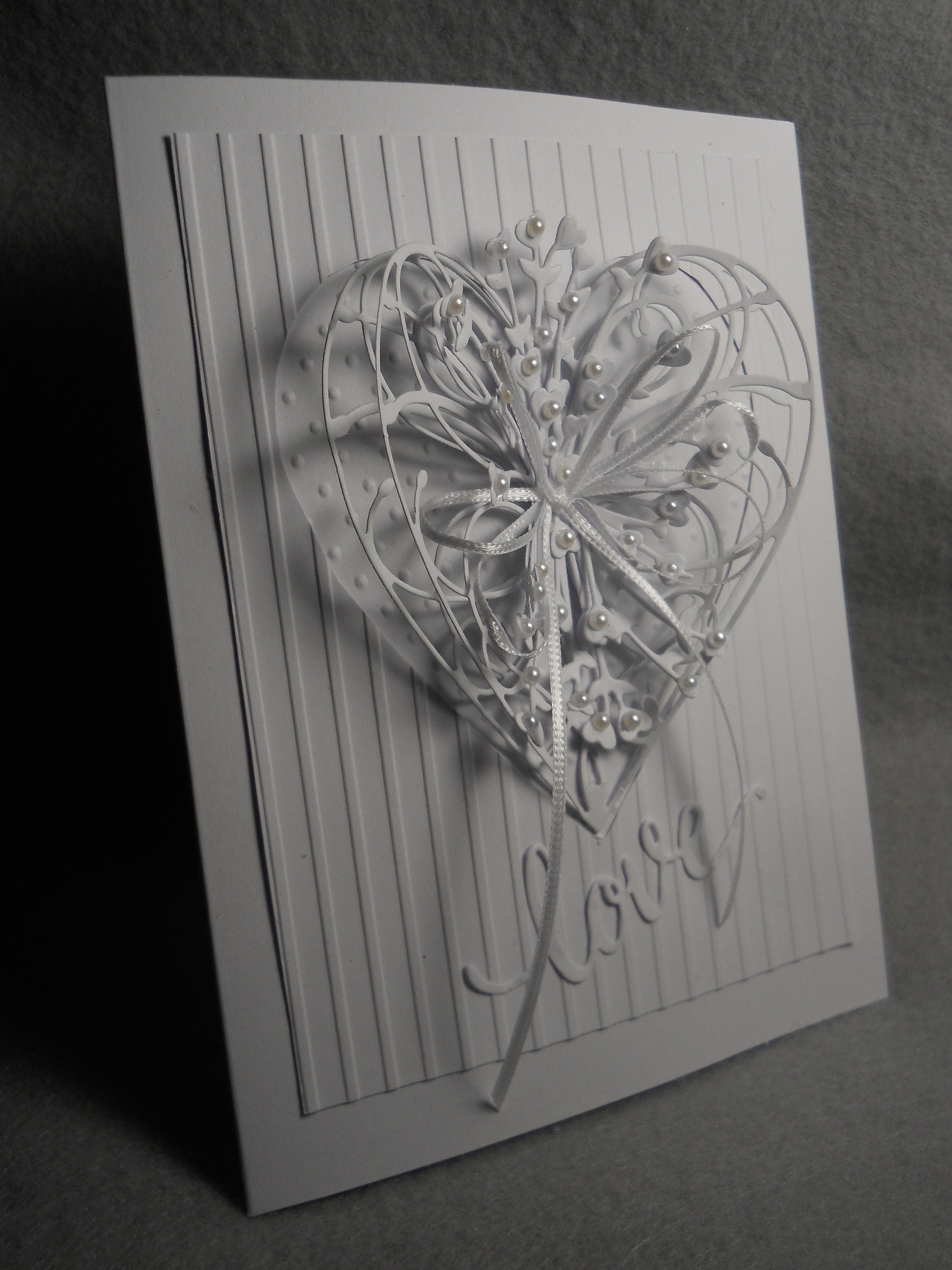 White Lacy Heart Card, Love Card, Wedding, Anniversary, White Valentine ...