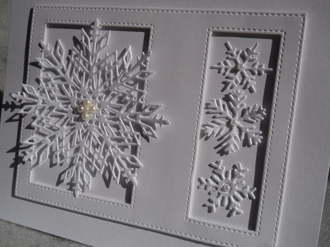 Snowflake Card, Snowflakes, One Large W Three Snowflakes, Winter Card ...
