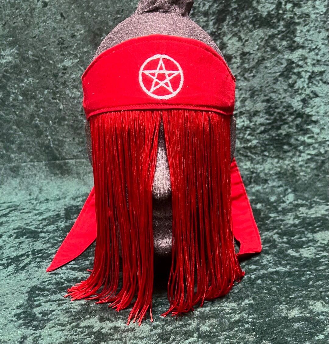 Ritual Mask, Red Long With Embroidered White Pentacle, Cotton & Rayon ...