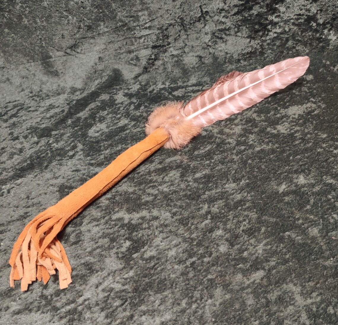 Single Feather Wild Turkey Wing Feather Ritual Fan, Natural, Deer Suede ...