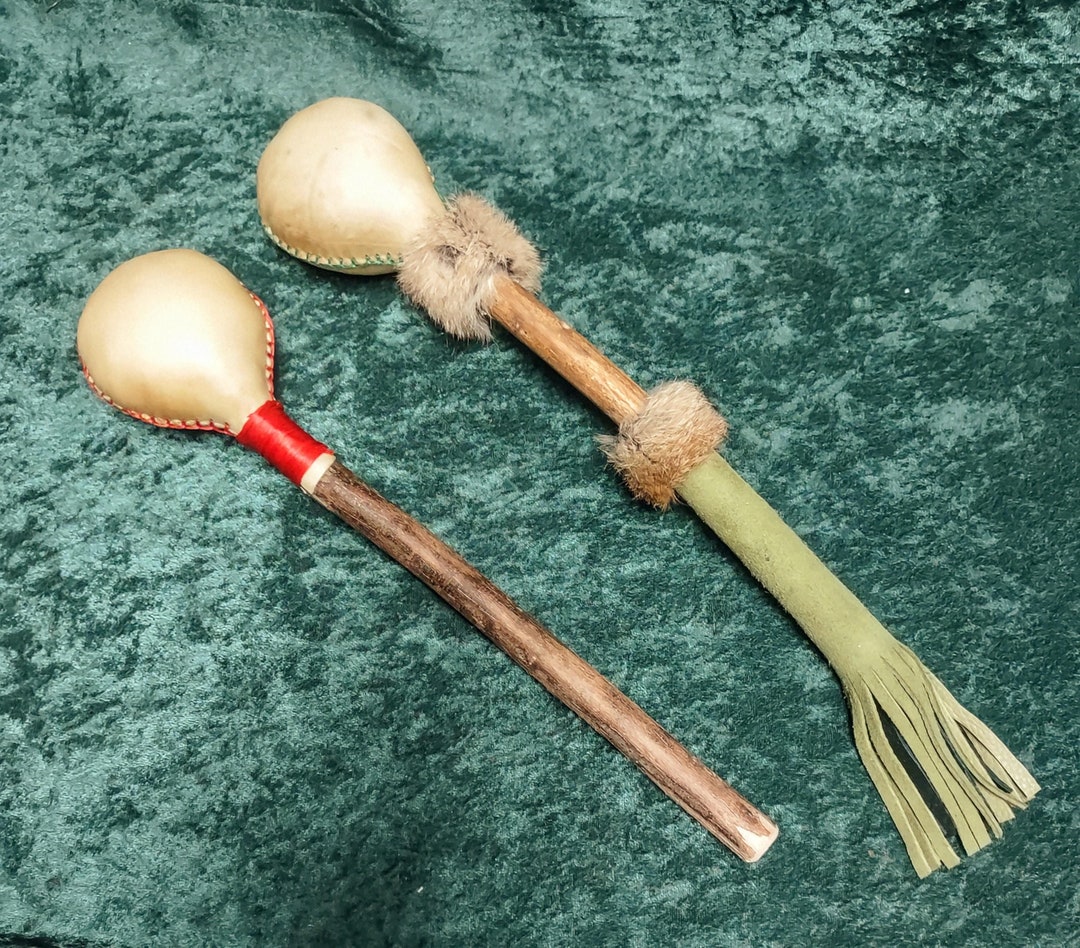 Large Round Rawhide Shaman Rattle, Deer, Elk, Buffalo or Horse, Plain ...