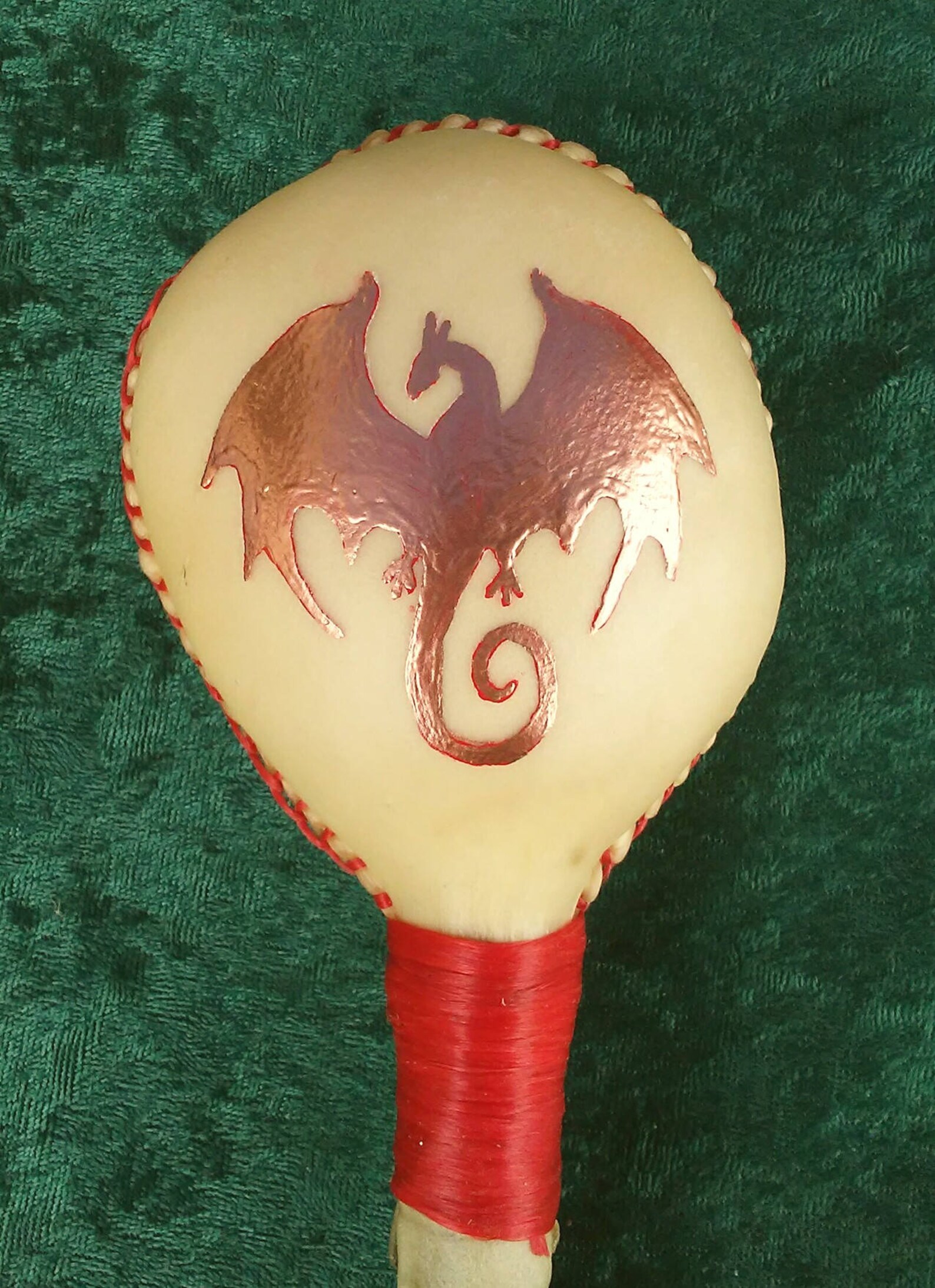 Dragon Magickal Being Rawhide Ritual Rattle, Deer, Hand Painted Red or ...