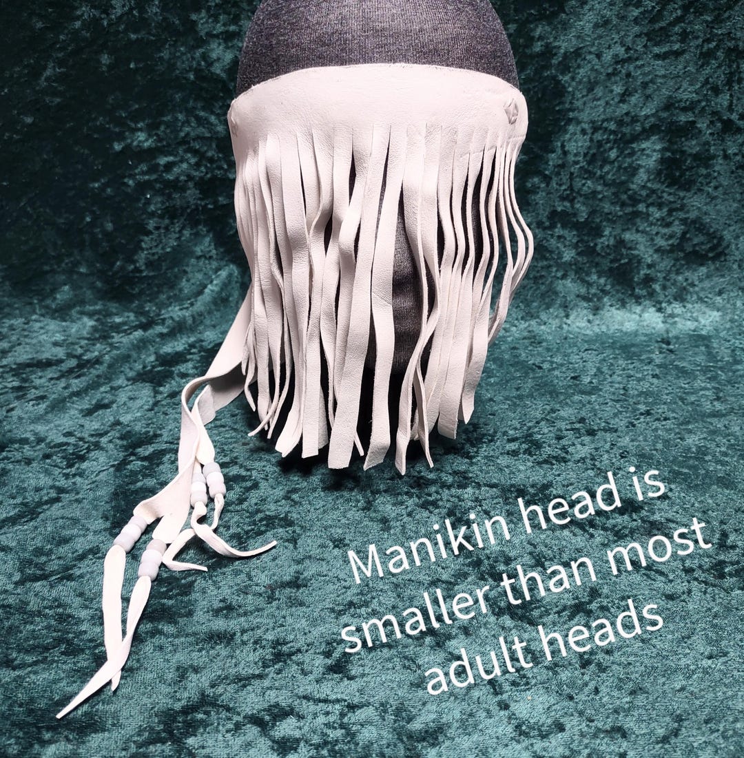 White Long Shaman's Mask, Deer Leather, Glass Crow Beads, Shamanic Eye ...