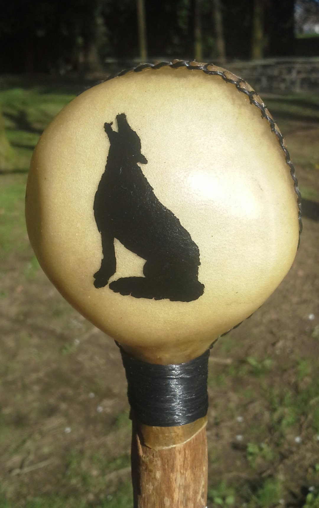 Wolf Totem Large Round Rawhide Rattle, Shamanic Journey Ritual Animal ...