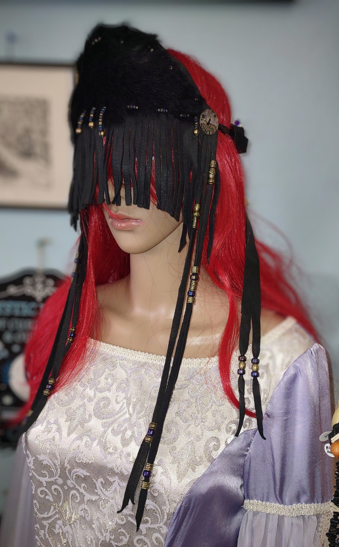 Custom Deluxe Ritual Trance Mask, Deer Leather, Rabbit Fur W Glass ...