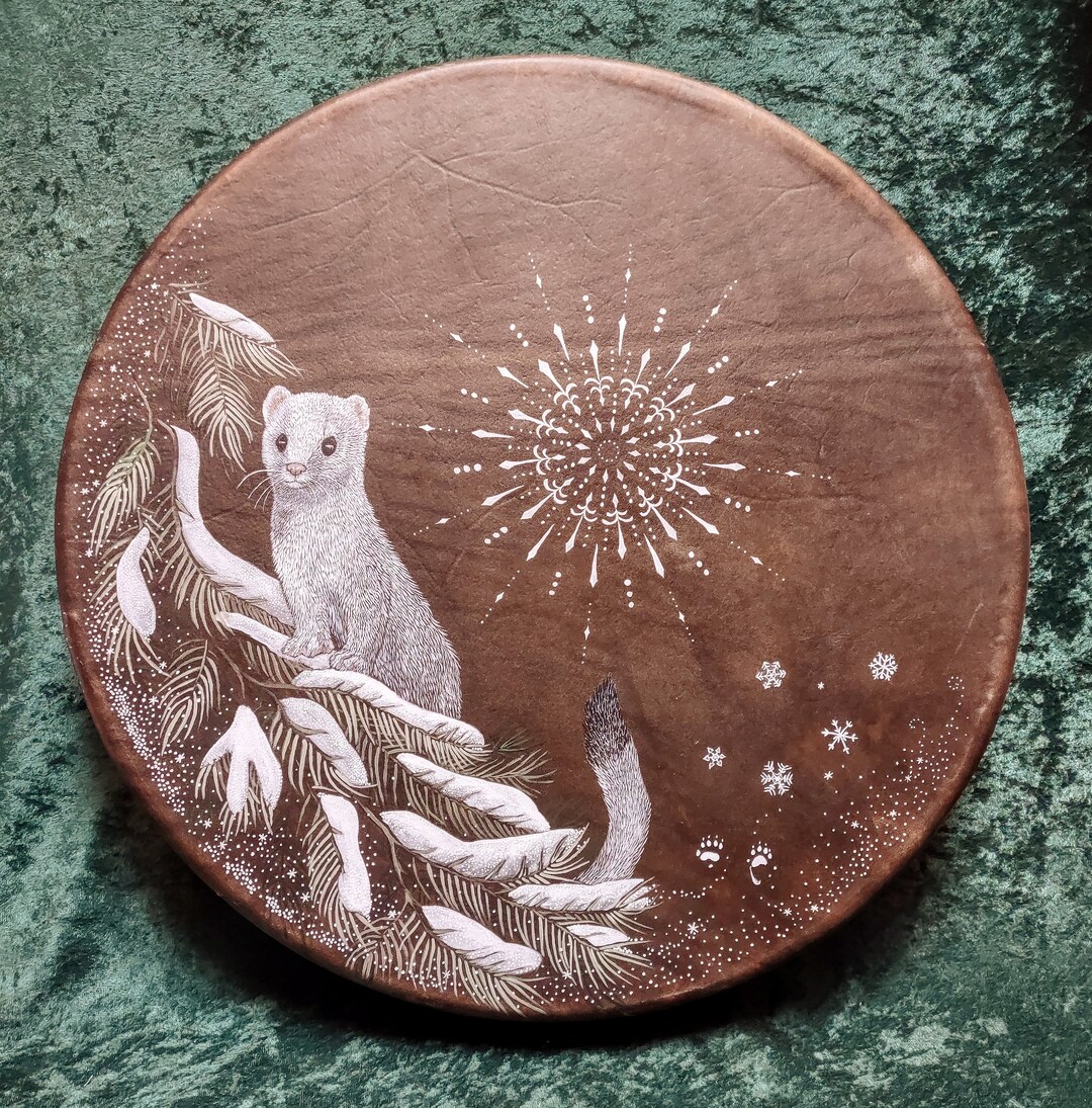 20" 'winter Weasel' Horse Harmonic Shamanic Rawhide Drum on Maple Hoop ...