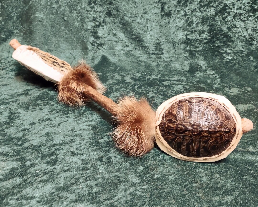 Double Red Ear Turtle Rattle, Hemp Cord & Raccoon W Coyote Digits ...