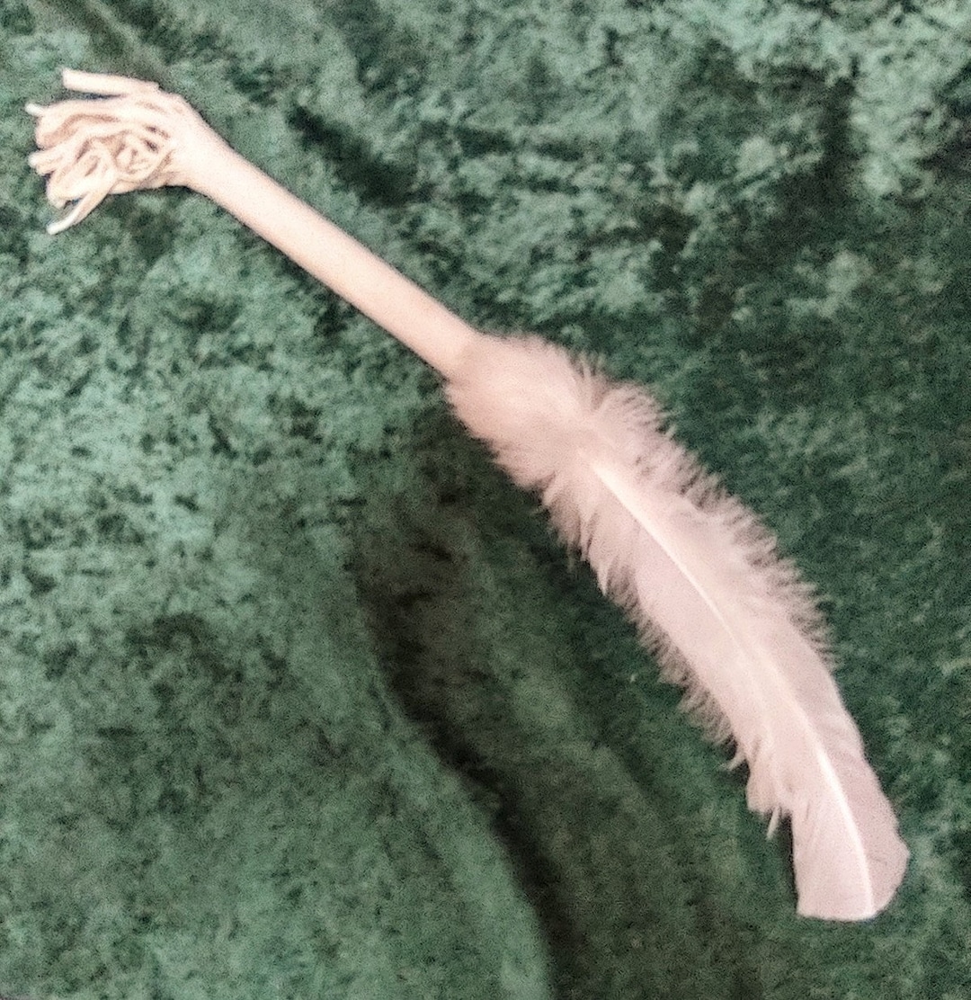 Single Feather Goose Wing Feather Ritual Fan, White, Deer Suede W ...