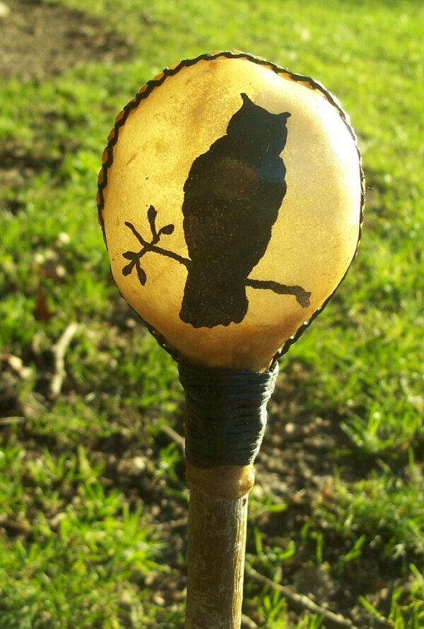 Owl Totem Large Round Rawhide Rattle Shamanic Journey Ritual - Etsy