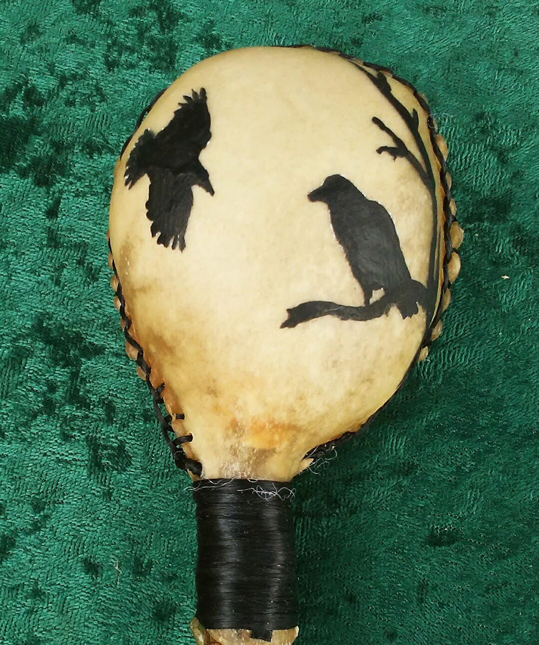 Crow Animal Totem Medium Round Rawhide Rattle, Shamanic Rattle, Ritual ...