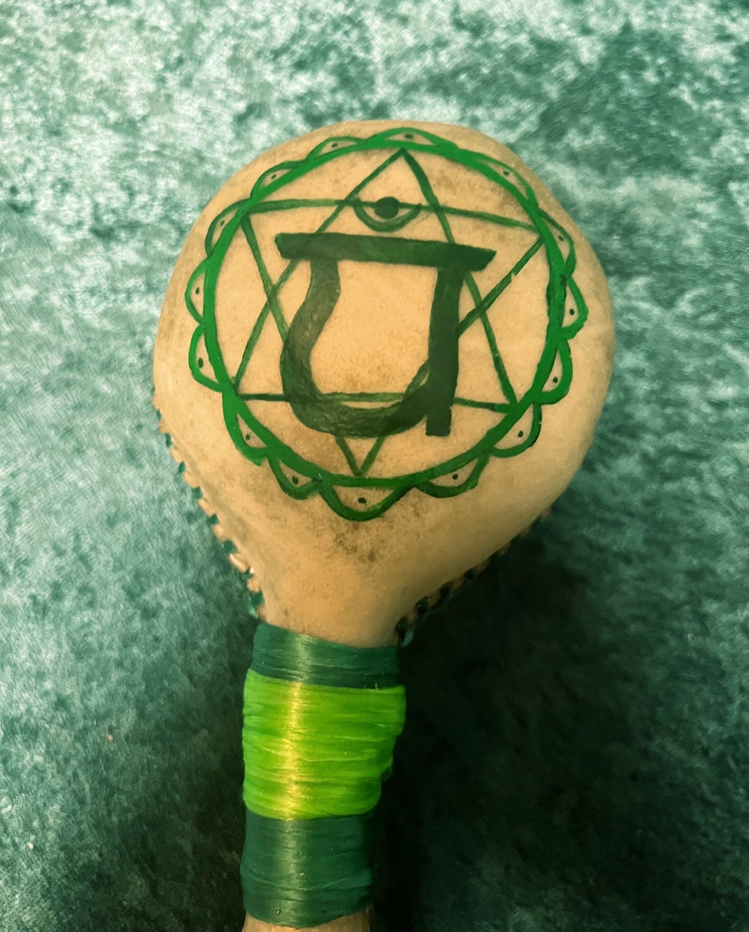 Heart Chakra Large Deer Round Rawhide Rattle Painted Green - Etsy