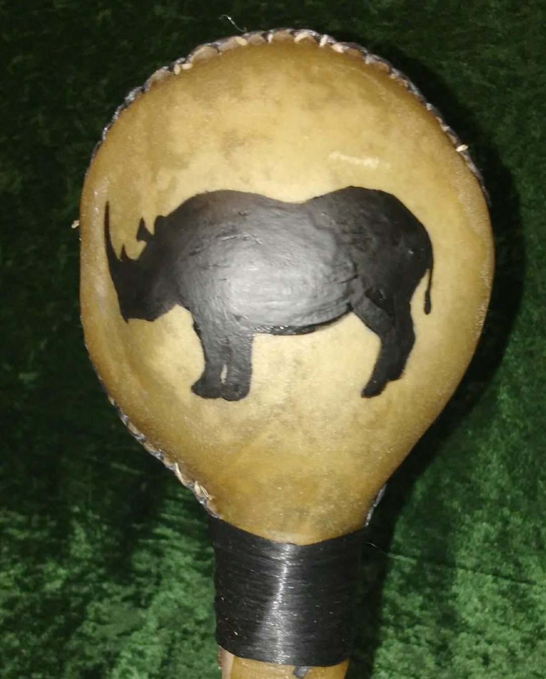 Black Rhino Rhinoceros Totem Large Round Rawhide Rattle, Shamanic ...