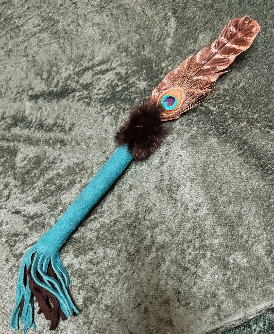 Single Feather Wild Turkey Wing Feather Ritual Fan, Turquoise, Deer ...