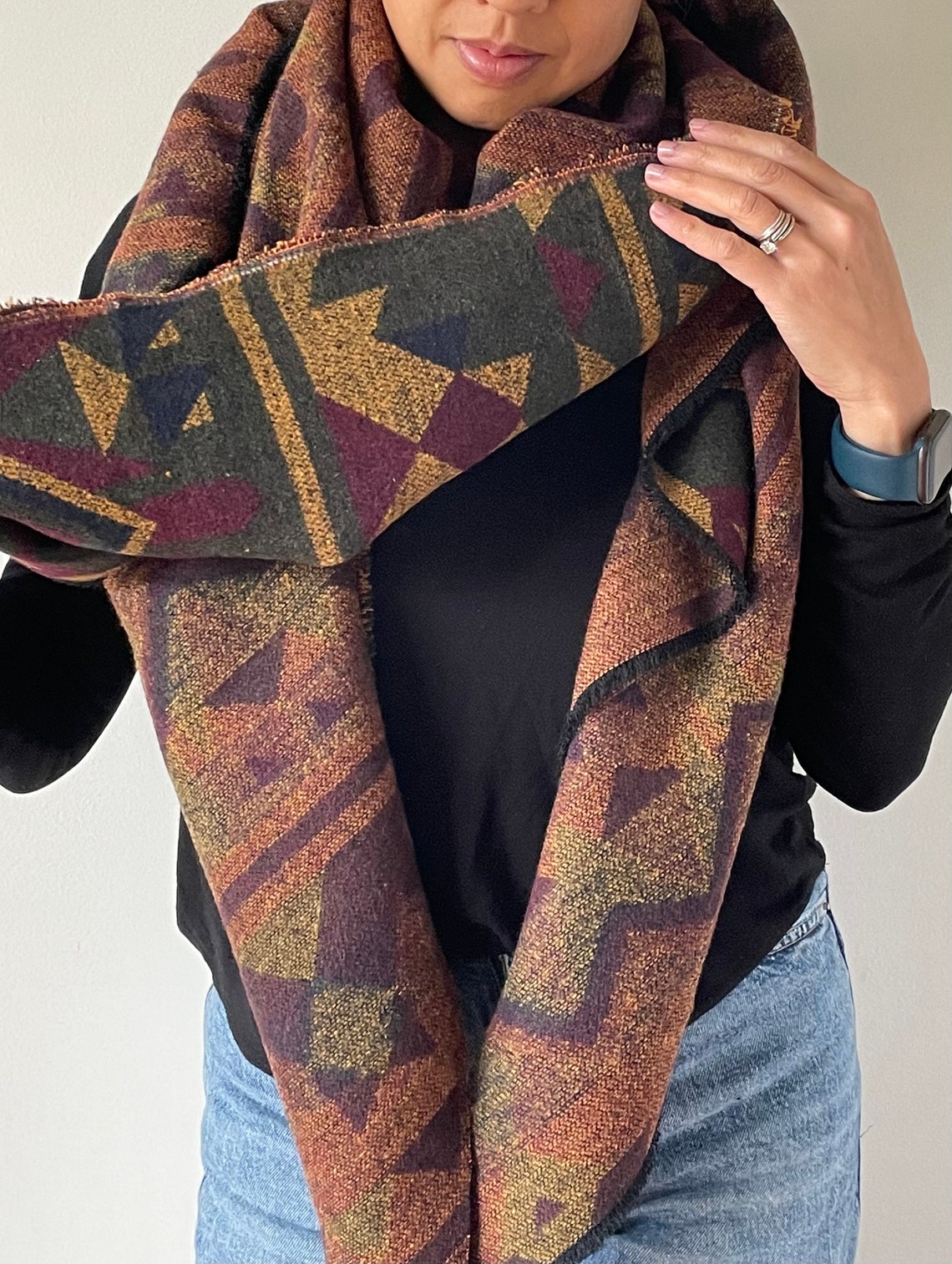 Autumn Southwest Triangle Scarf, Gold, Copper, Green, Burgundy, Blanket ...