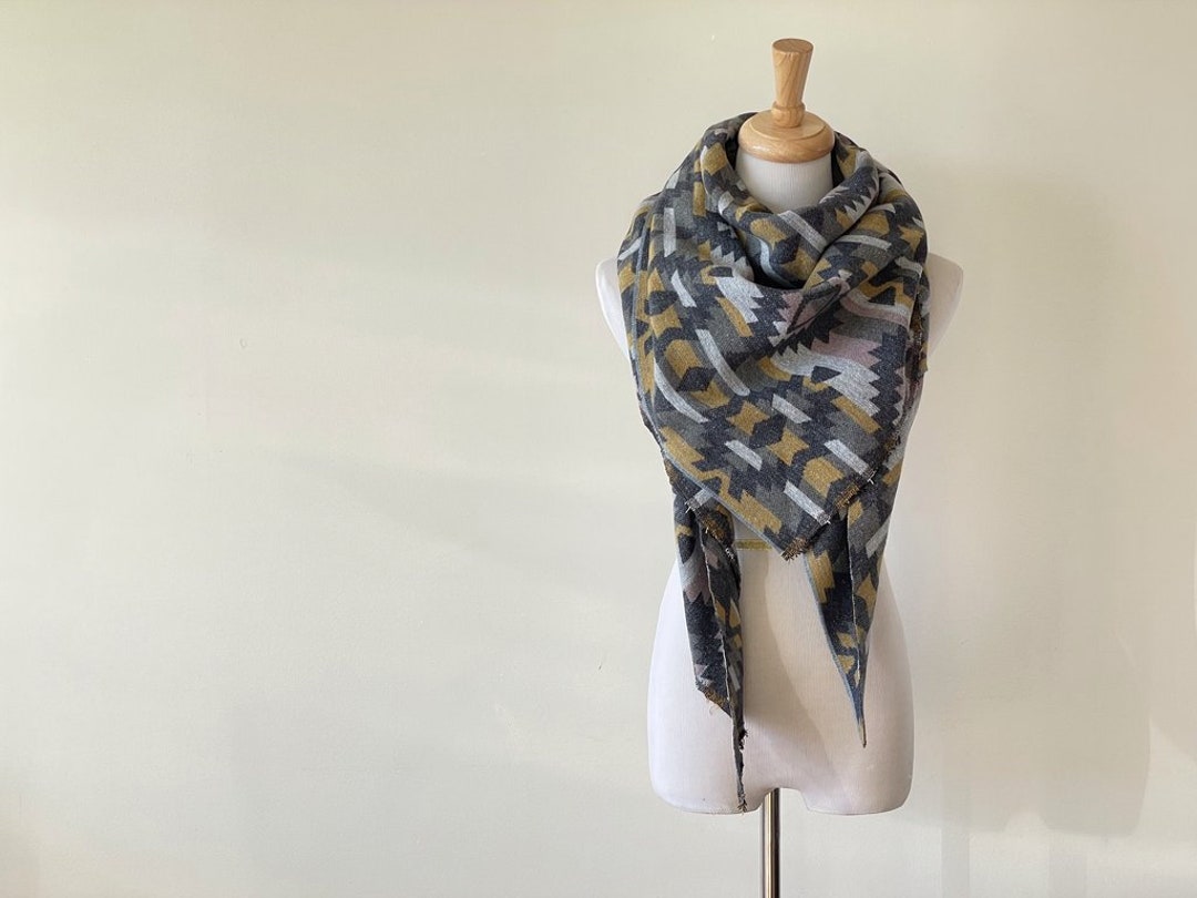 Olive, Pink, Yellow and Grey Triangle Scarf - Etsy
