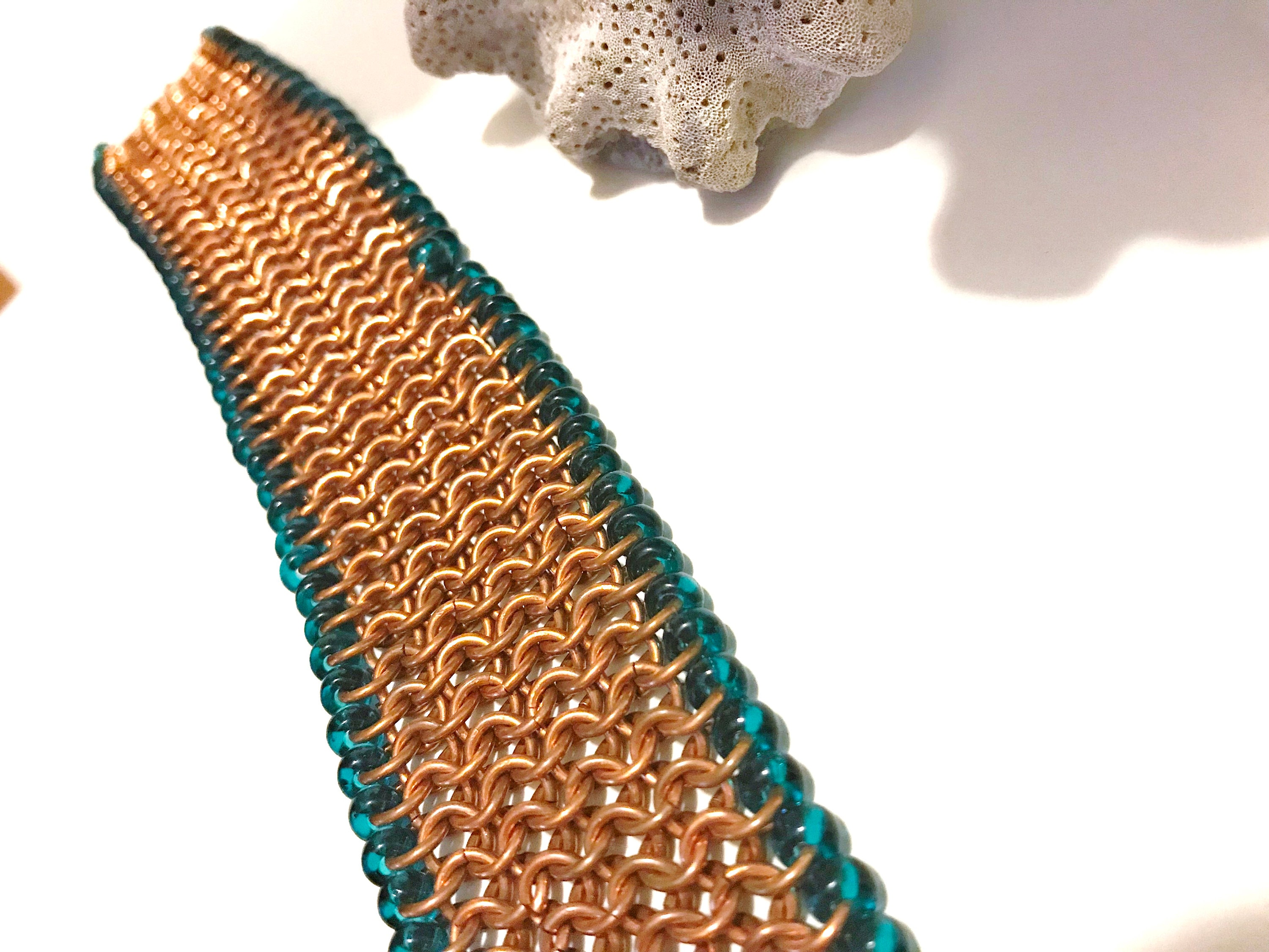 Chainmail Copper Wide Cuff Chainmail Jewelry Czech Turquoise Glass ...