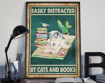Cat Library Art - Etsy