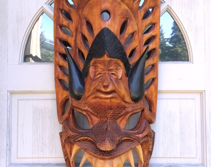 Large 30 Vintage Carved Wood Tribal Devil Mask Wall Decor, 30 Tall by ...