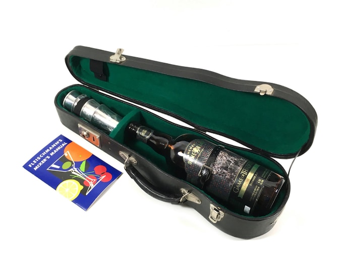 Vintage Violin Case Portable Pub Travel Bar Set With Aluminum Barware ...
