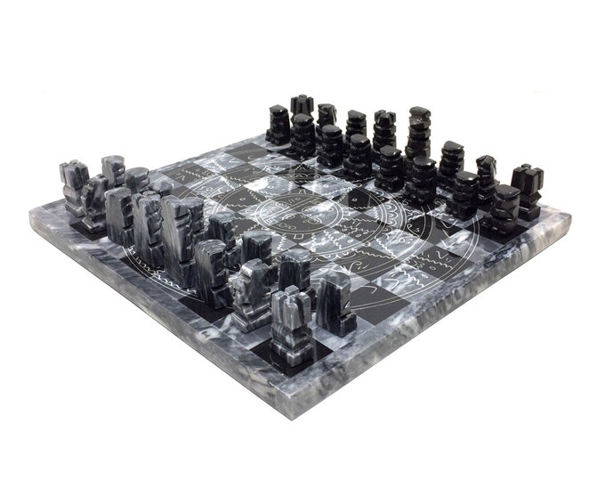 Vintage Aztec Stone Chess Set With Black & Gray Pieces Plus - Etsy