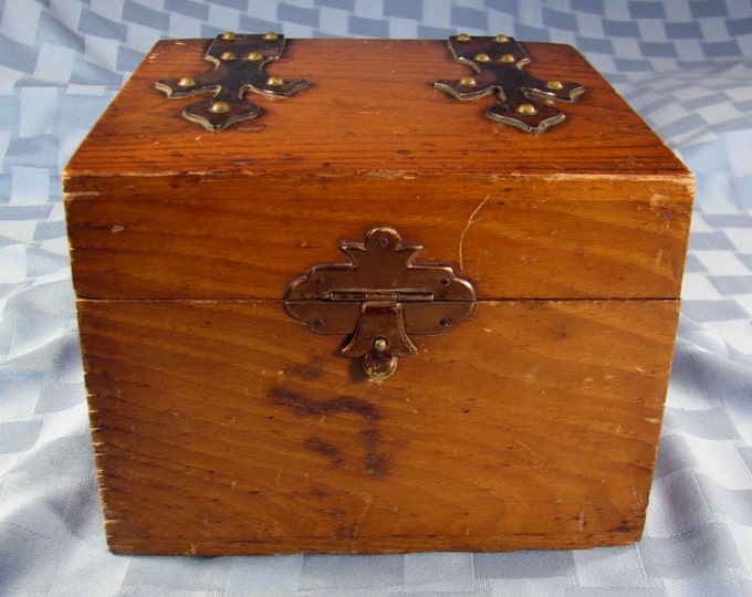 Antique Wooden Collar Box With Decorative Metal Accents, 7.5 X 7.5 X 5 ...