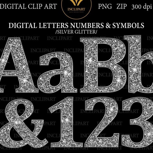 Silver Glitter Alphabet Digital Clipart PNG File Format. - Etsy