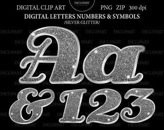 Purple Glitter Alphabet Clipart. Letters Numbers Digital | Etsy