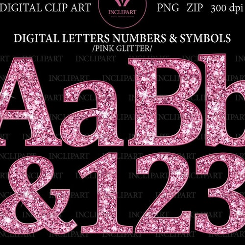 Pink Glitter Alphabet Digital Clipart PNG File Format. Letters - Etsy UK