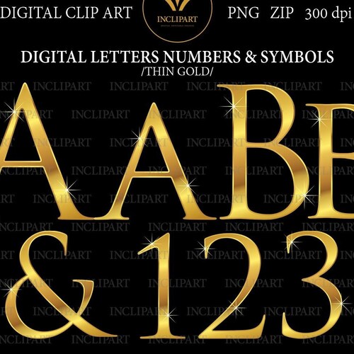 Metallic Gold Letters and Numbers Digital Clipart Gold - Etsy