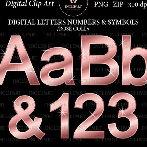 Rose Gold Letters and Numbers Digital Clipart PNG File Format. - Etsy