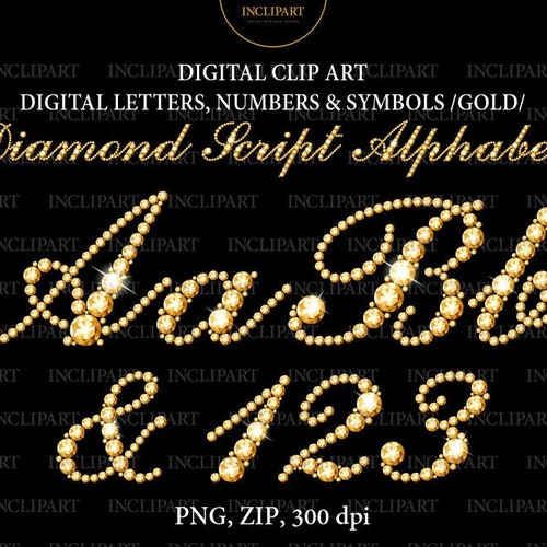Alphabet Diamond & Gold PNG Files Digital Clip Art. Diamond - Etsy