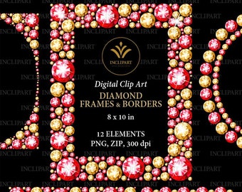 Pink and Gold Diamond Frames Borders Overlay Clip Art PNG | Etsy