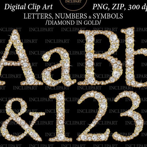 Clipart Rhinestone Diamond Letters Numbers. Digital Sparkle - Etsy