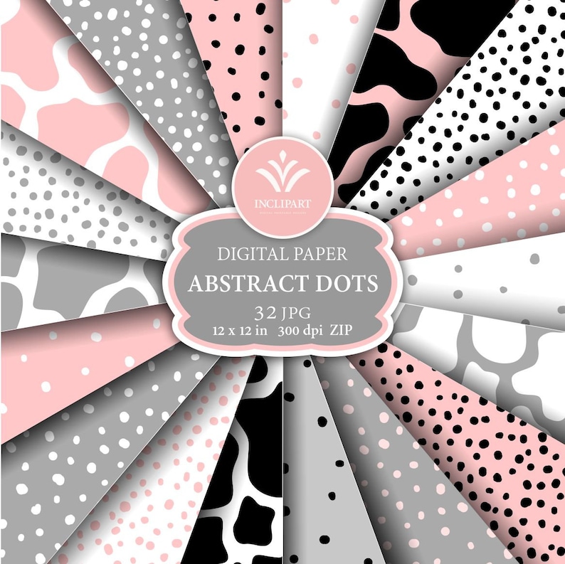 Abstract Dots Digital Paper. Set of 32 JPG Dalmatian, Spotty Pattern ...