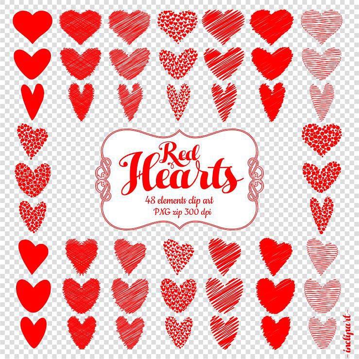 Heart Clipart. Valentine's Day Clip Art. Red Hearts - Etsy