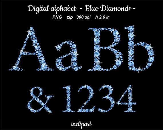 Clipart Rhinestone Blue Diamond Letters Numbers. Digital - Etsy