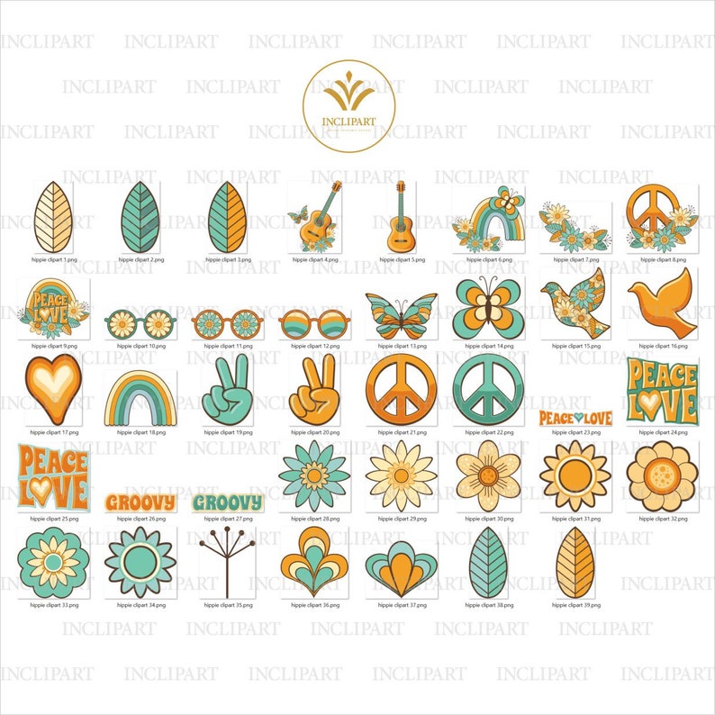Hippie Digital Clip Art PNG File Format. Groovy Peace Love - Etsy